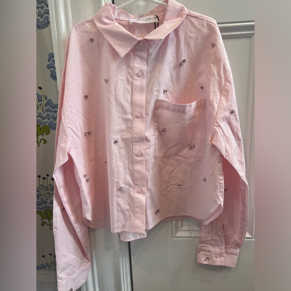 Zara | Shirts & Tops | Zara Pink Button Down With Rhinestones Girls ...